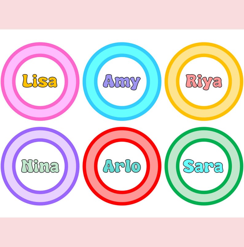 Back to School Number Tags, Printable Bright Colors Round Student Name ...