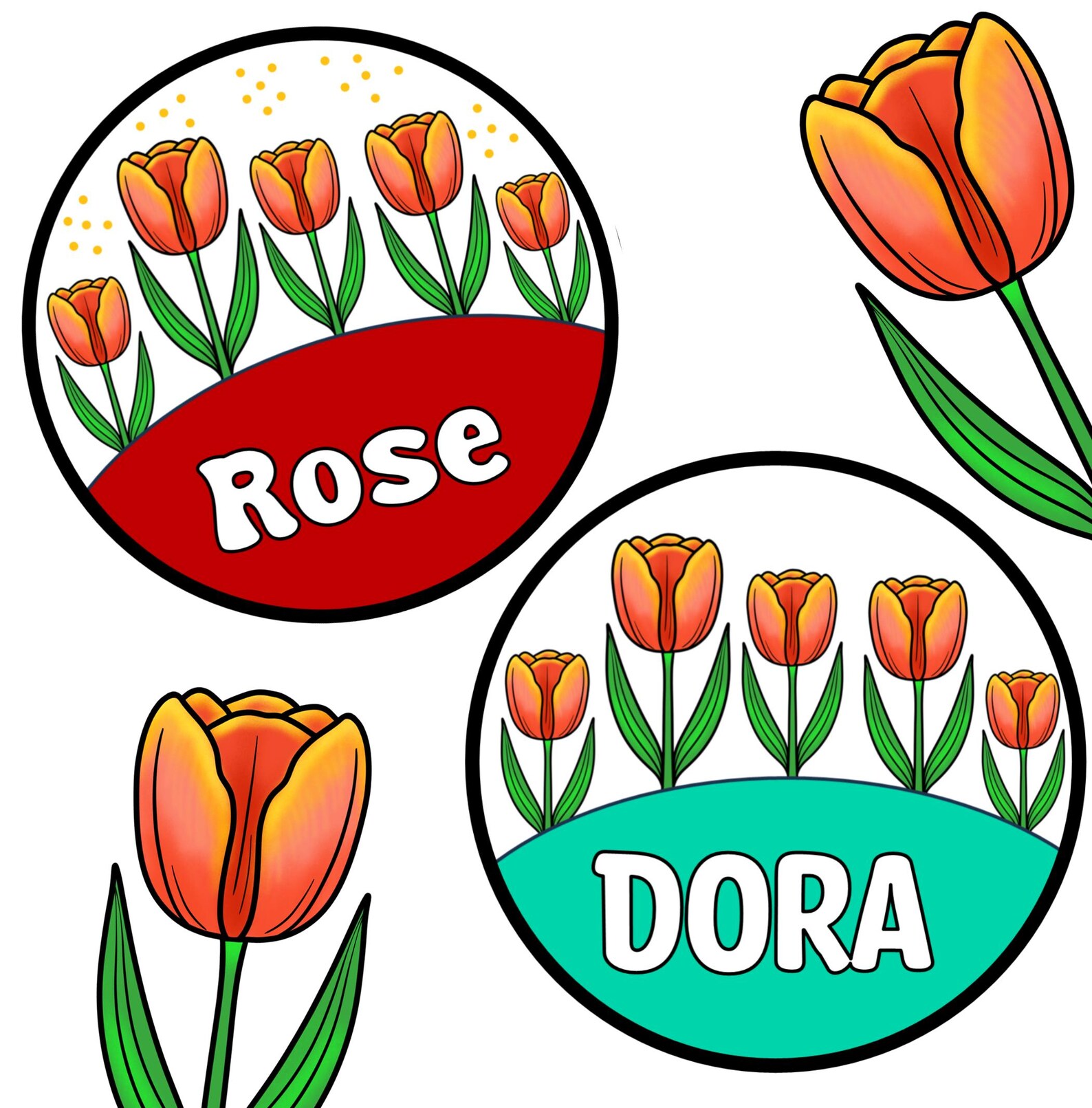 Printable Spring Nametags, Printable Bright Tulip Student Name Labels ...