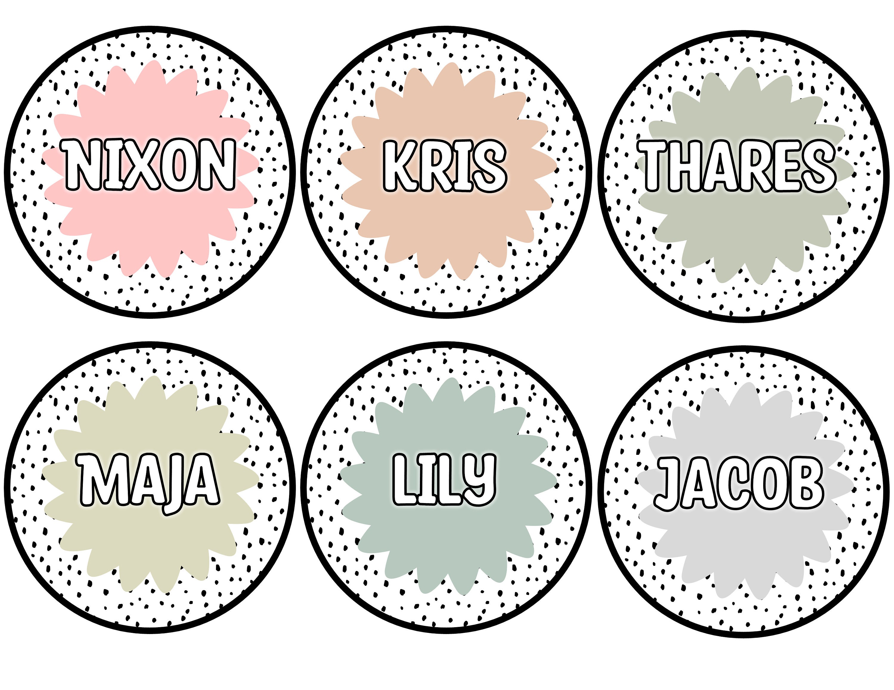 Printable Boho Neutral Spotty Student Name Labels, Circle Tags, Bin ...
