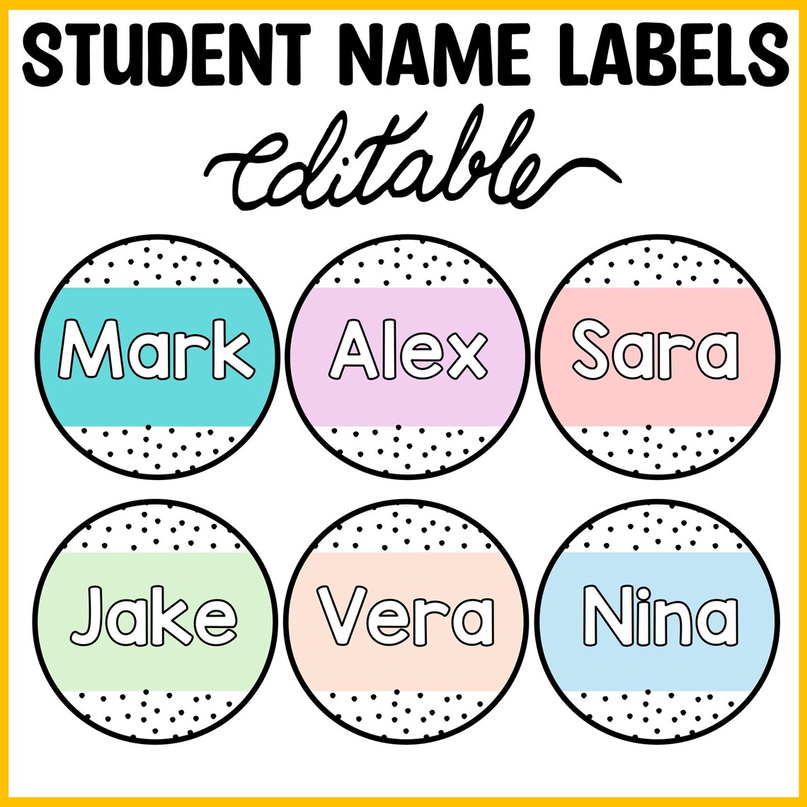 Printable Bright Colors Spotty Student Name Tags, Editable Circular ...