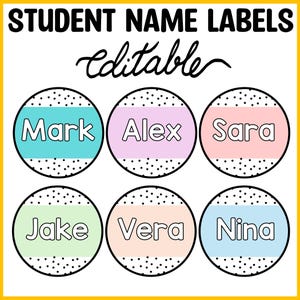 Printable Bright Colors Spotty Student Name Tags, Editable Circular ...