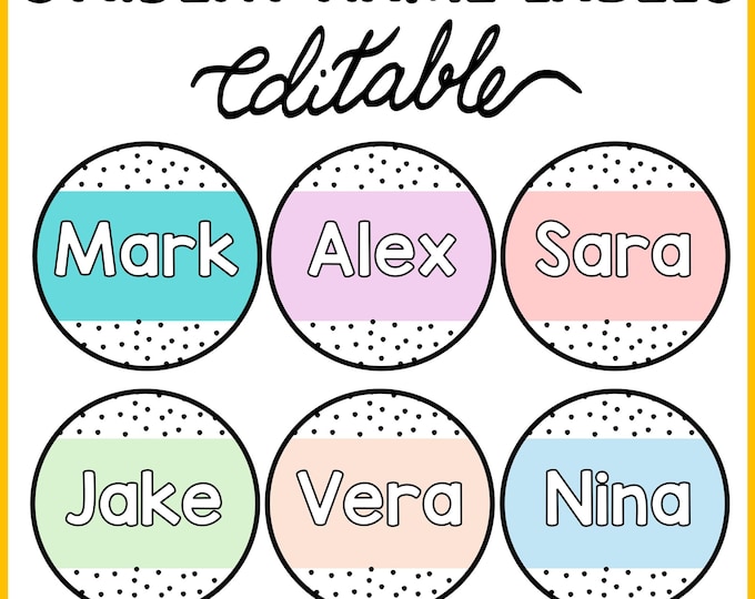 Back to School Round Name Tags, Printable Bright Student Name Tags ...