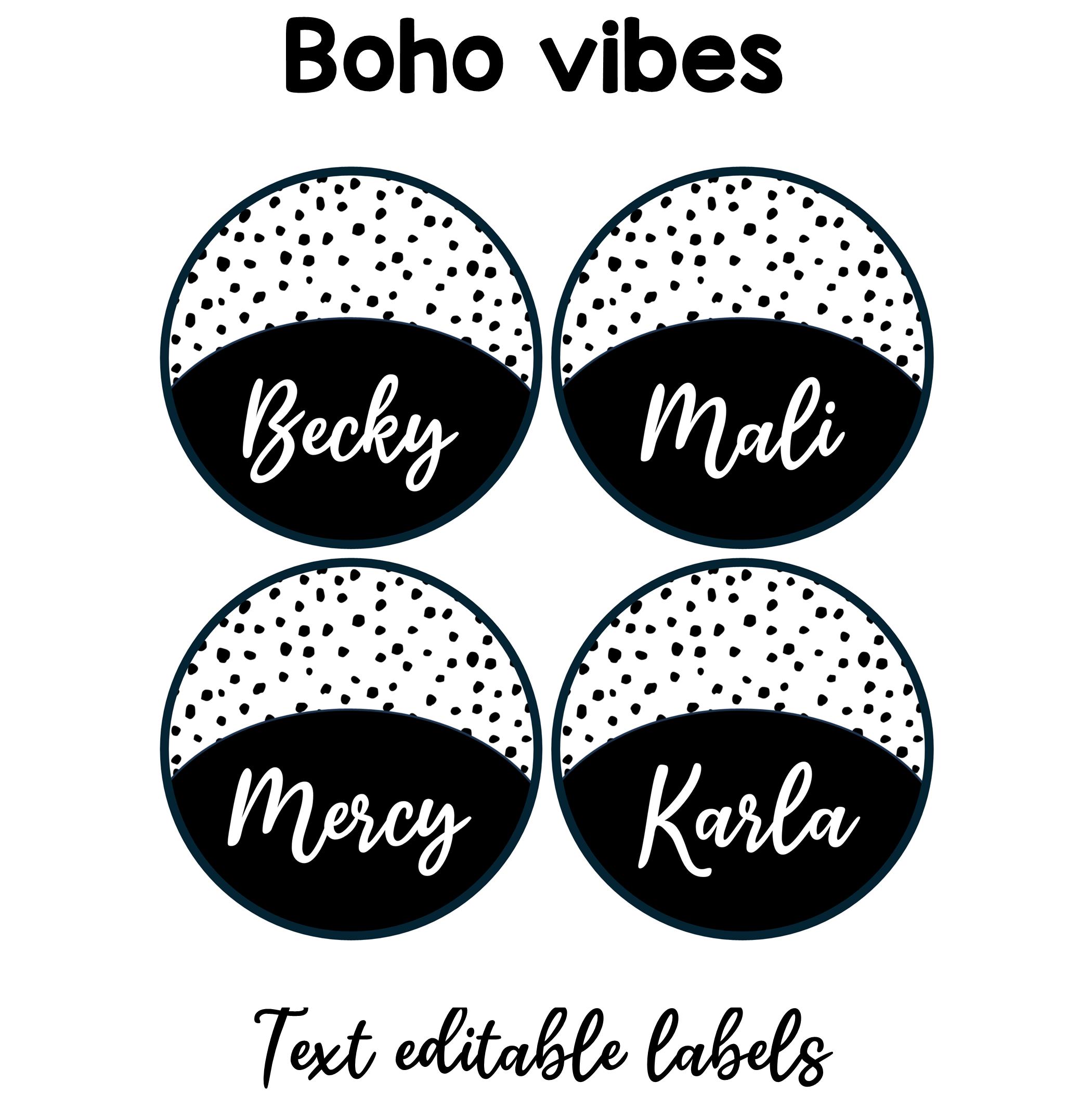 Printable Round Black and White Student Name Labels, Bulletin Board ...
