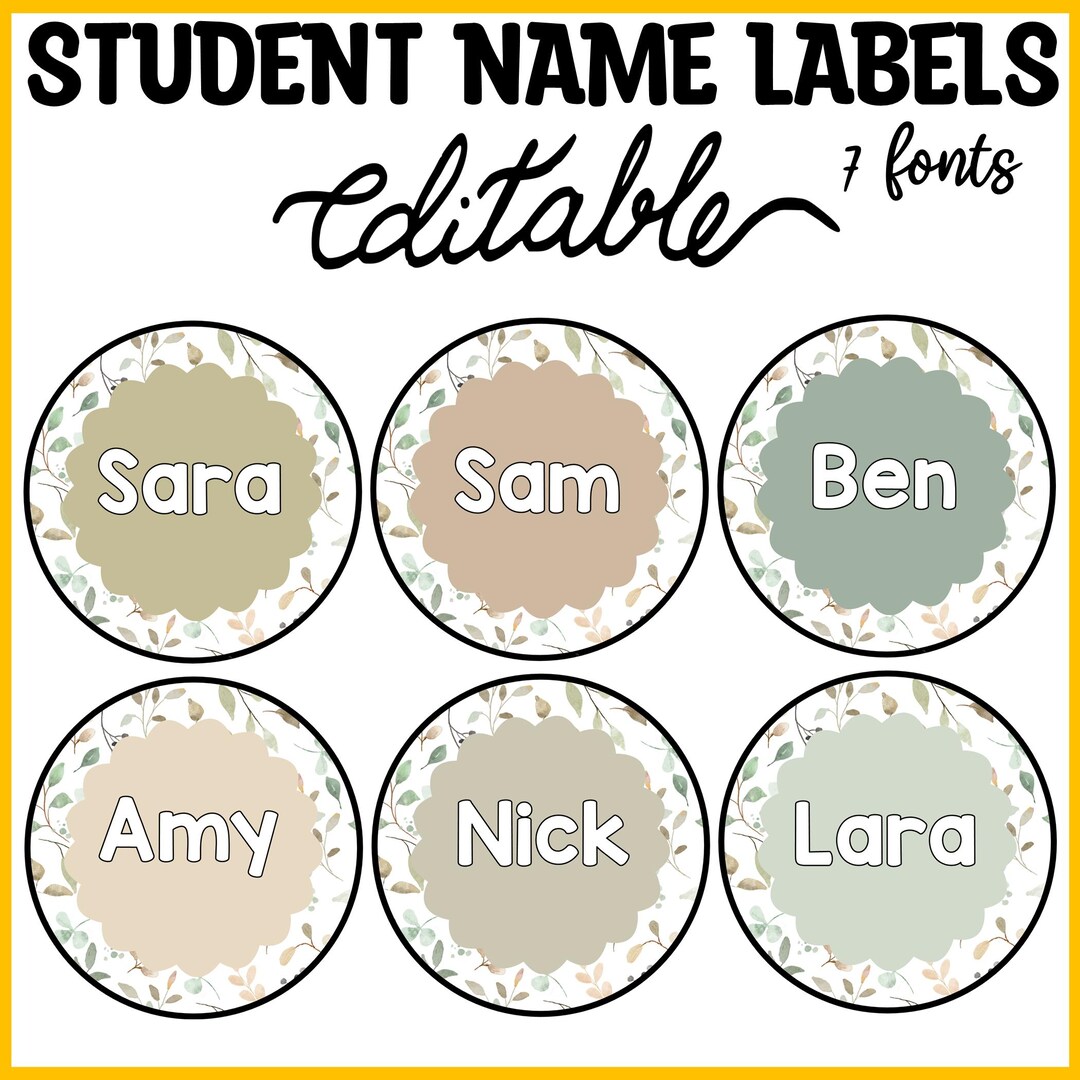 Printable Botanical Student Name Labels, Round Cubbies Labels, Boho ...