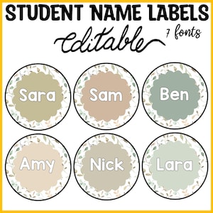 Printable Botanical Student Name Labels, Round Cubbies Labels, Boho ...