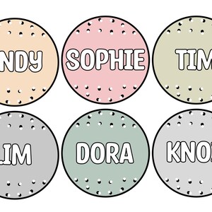 Printable Boho Neutral Student Name Labels, Editable Round Student Name ...