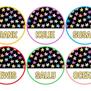 Printable Black and Bright Stars Student Nametags, Star Name Labels ...