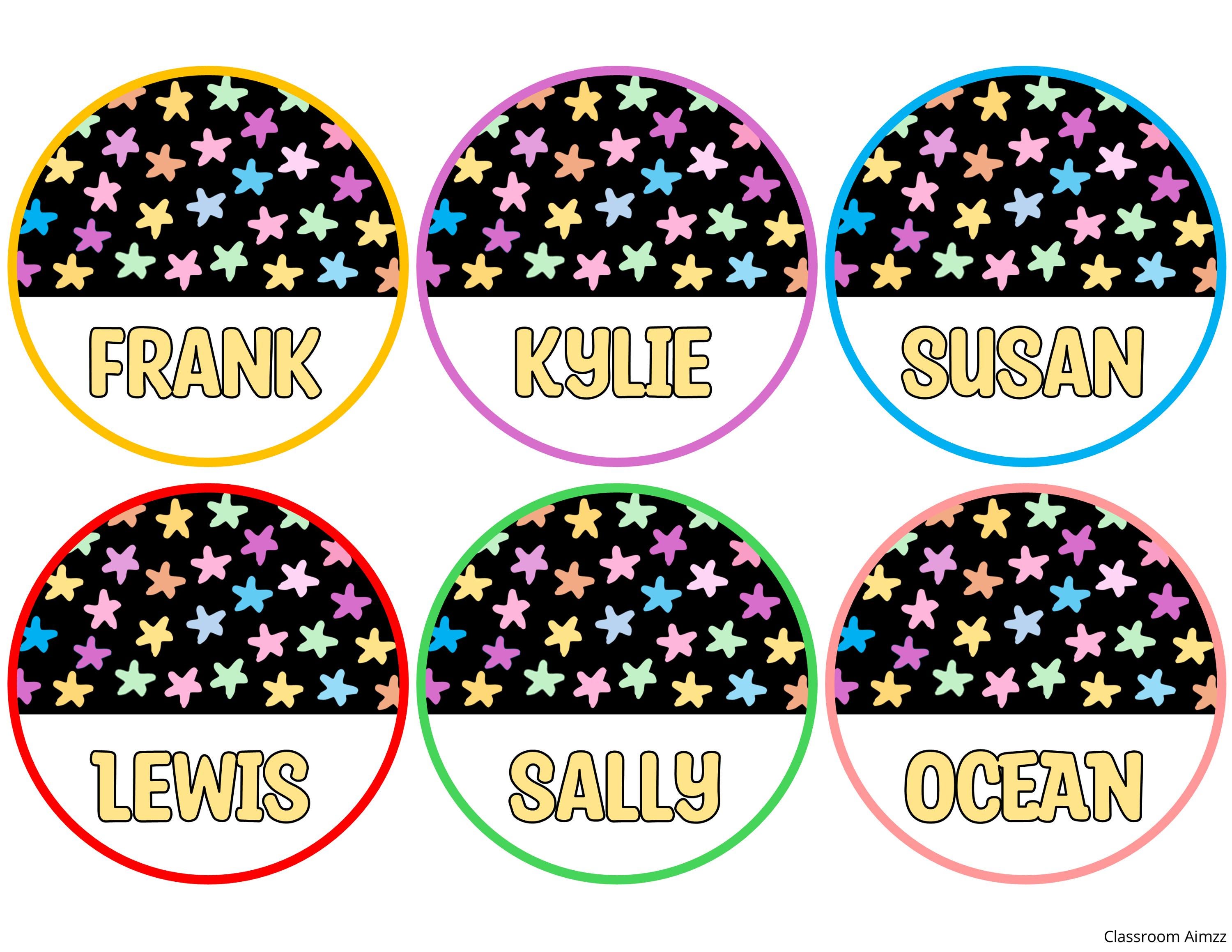 Printable Black and Bright Stars Student Nametags, Star Name Labels ...