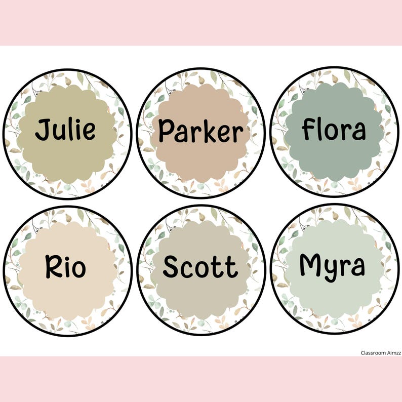 Printable Botanical Student Name Labels, Round Cubbies Labels, Boho ...