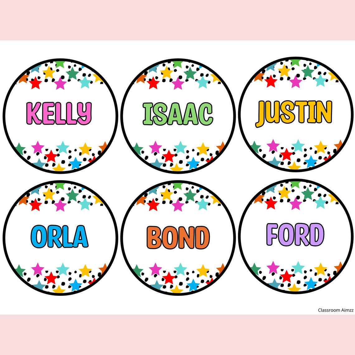 Printable Spotty Bright Stars Student Name Labels, Colorful Stars ...