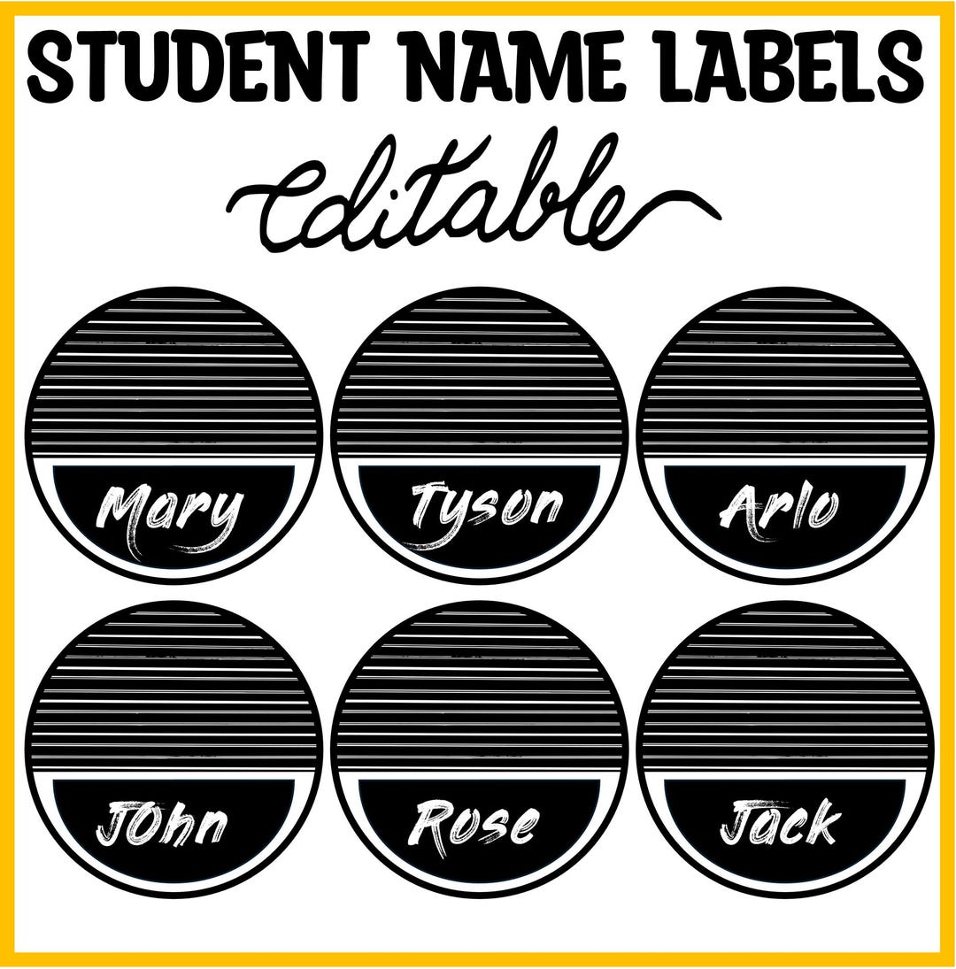 Abstract Black and Bright Round Student Name Labels, Round Name Plates ...