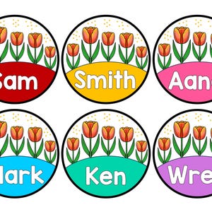 Printable Spring Nametags, Printable Bright Tulip Student Name Labels ...