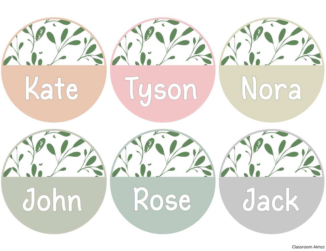 Printable Botanical Student Name Labels, Boho Neutral Student Name ...