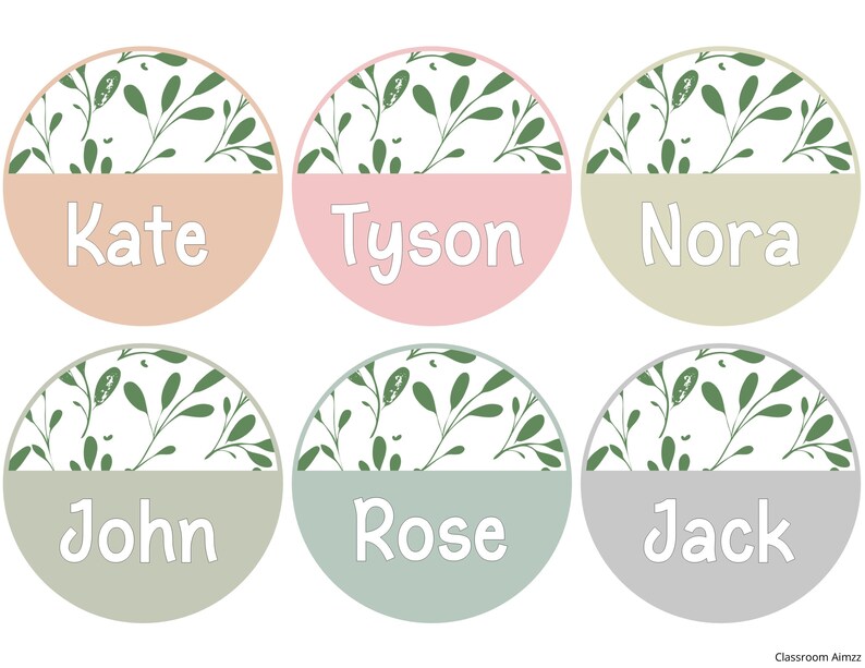 Printable Botanical Student Name Labels, Boho Neutral Student Name ...