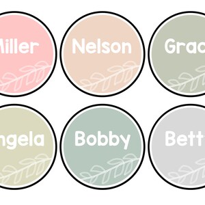 Printable Botanical Student Name Labels, Round Boho Neutral Name Cards ...