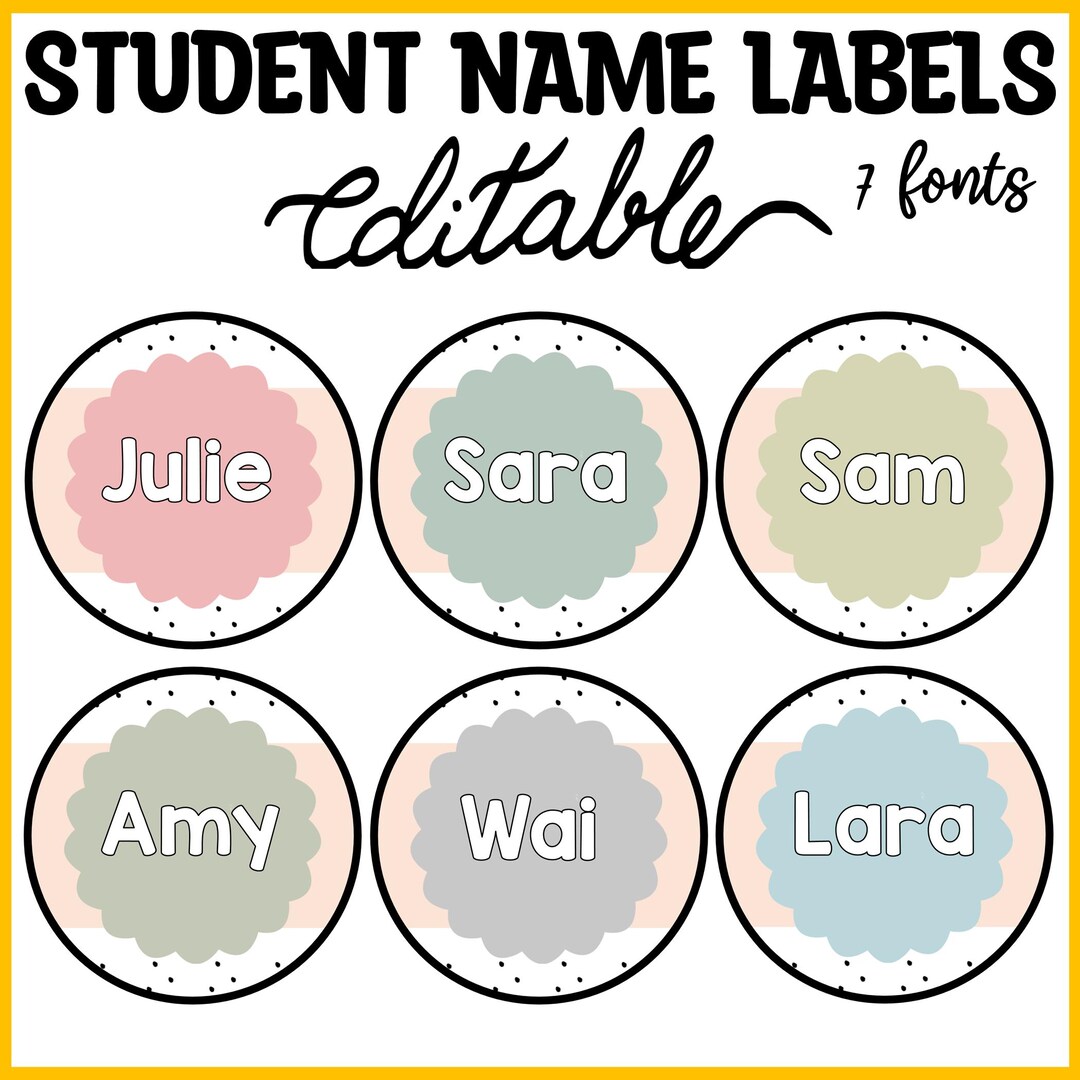 Printable Boho Dotty Student Name Labels, Calm Colors Classroom Labels ...