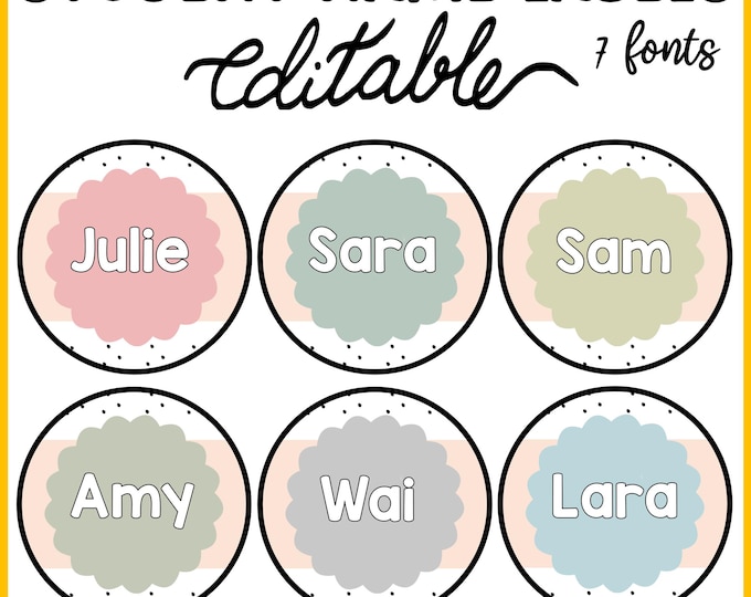 Printable Boho Spotty Neutral Student Name Labels, Round Student Name ...