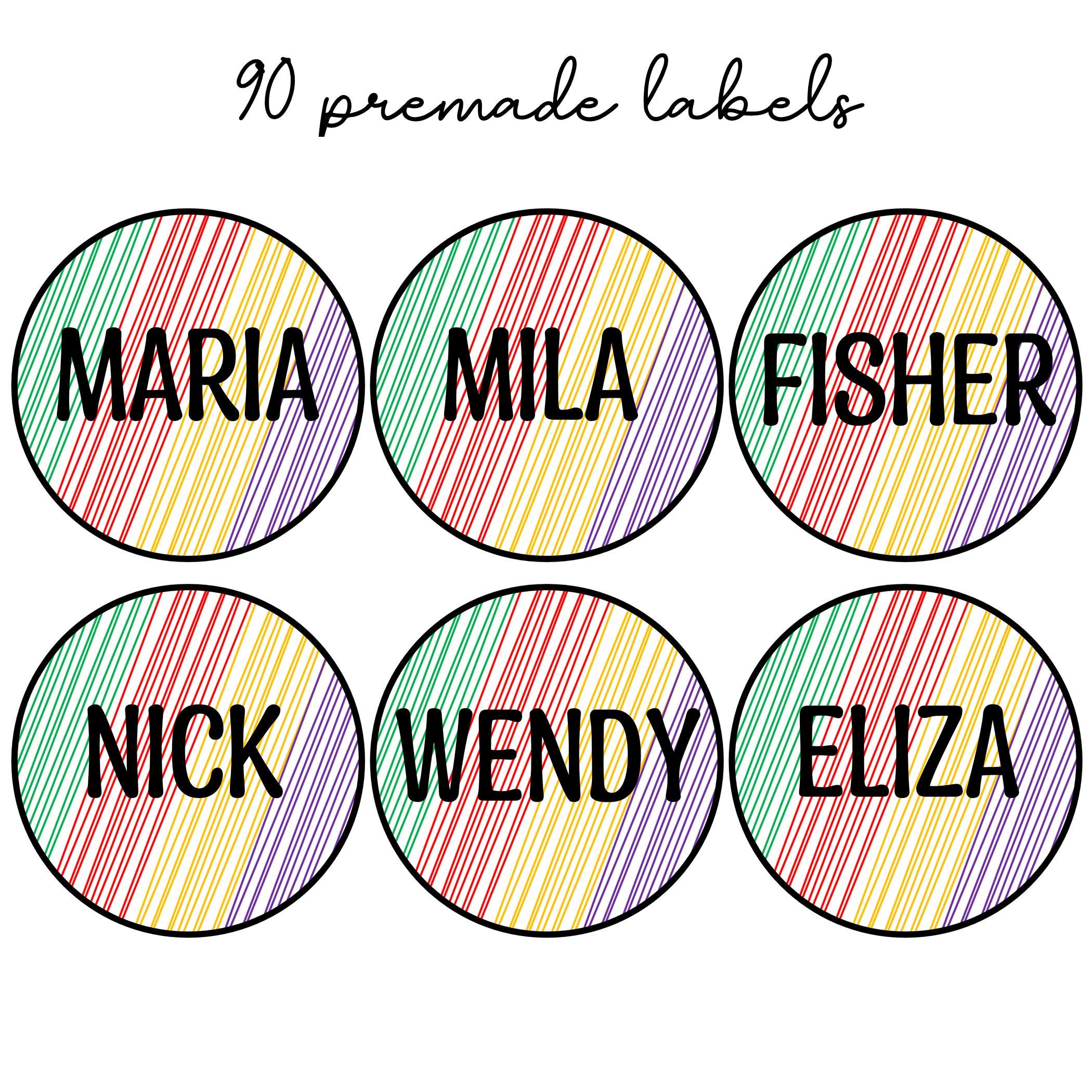 Printable Colorful Round Student Name Labels, Editable Classroom Labels ...