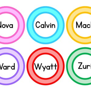 Back to School Number Tags, Printable Bright Colors Round Student Name ...