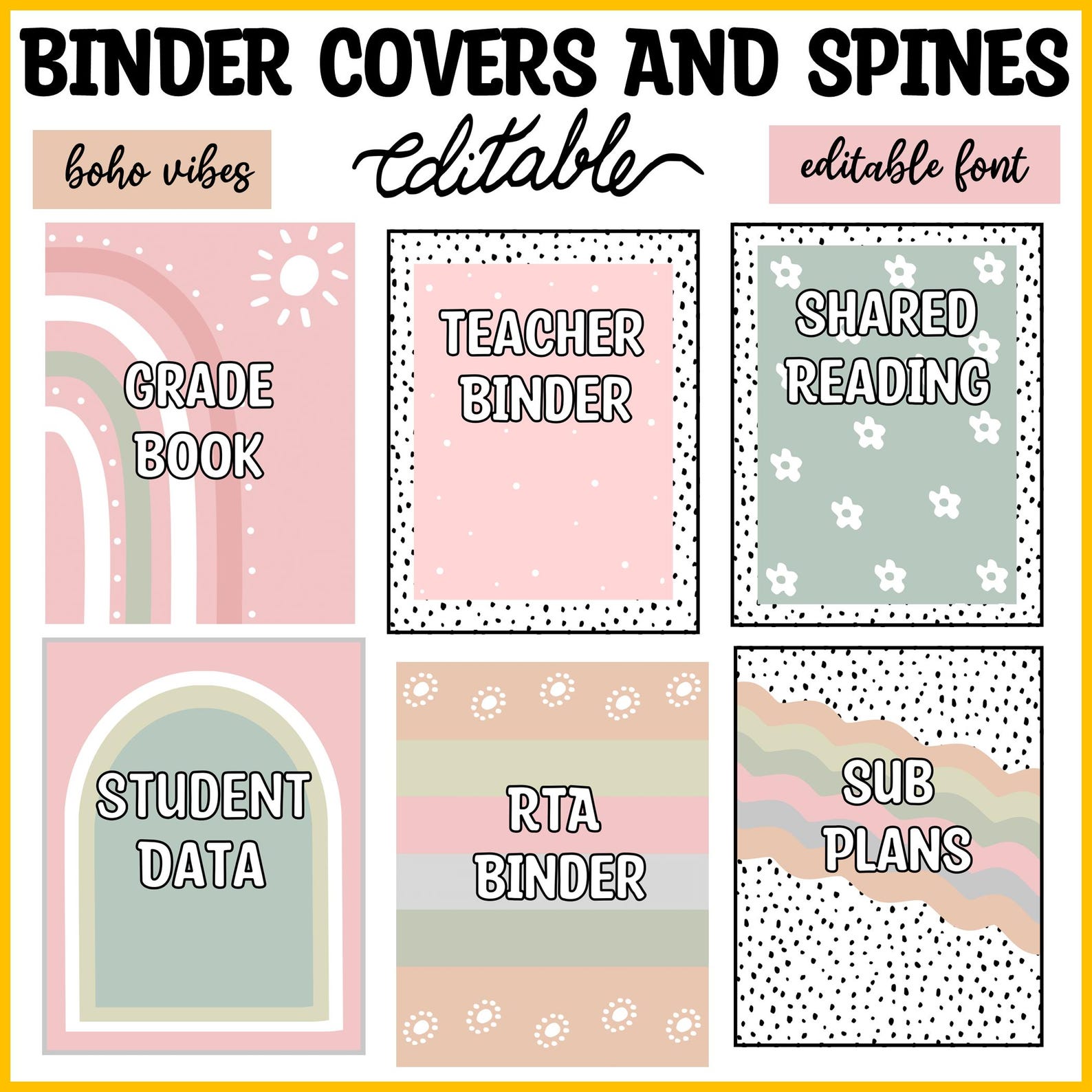 Printable Boho Neutral Spotty Binder Covers and Spines, Editable Binder ...