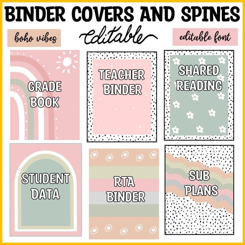 Printable Boho Neutral Spotty Binder Covers and Spines, Editable Binder ...