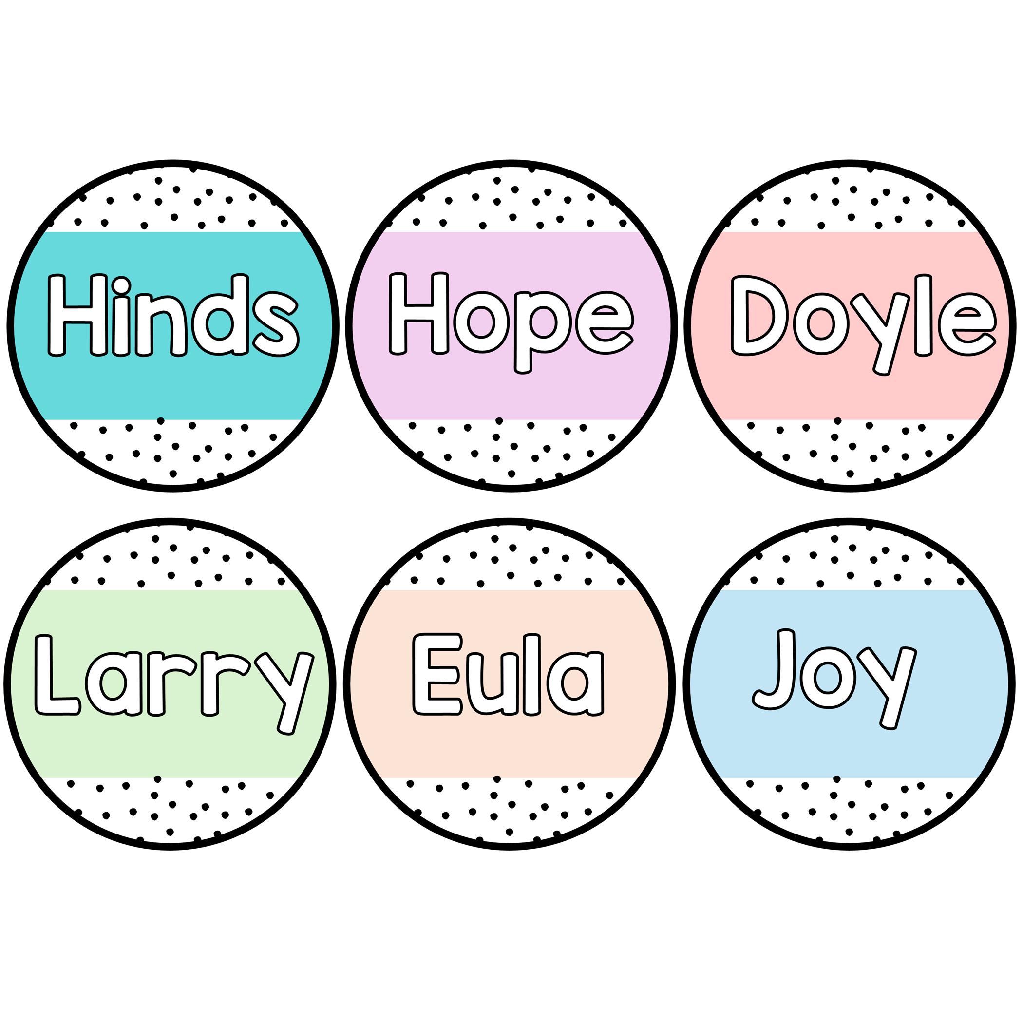 Printable Bright Colors Spotty Student Name Tags, Editable Circular ...
