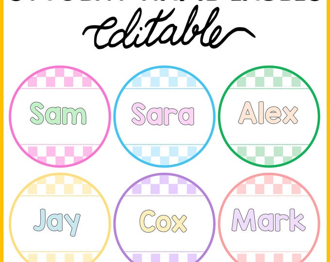 Back to School Round Name Tags, Printable Bright Student Name Tags ...
