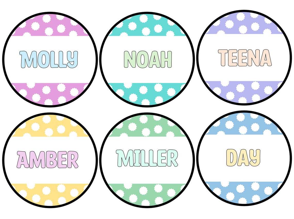 Back to School Round Name Tags, Printable Bright Student Name Tags ...