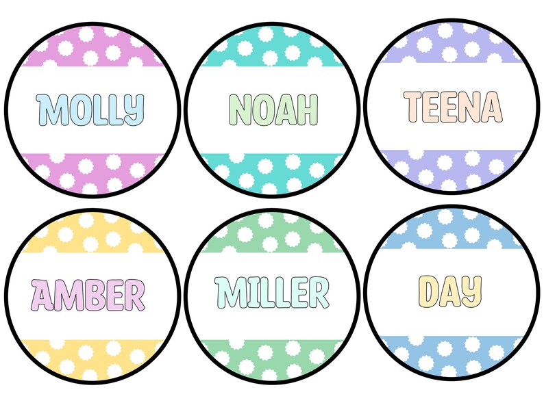 Back to School Round Name Tags, Printable Bright Student Name Tags ...