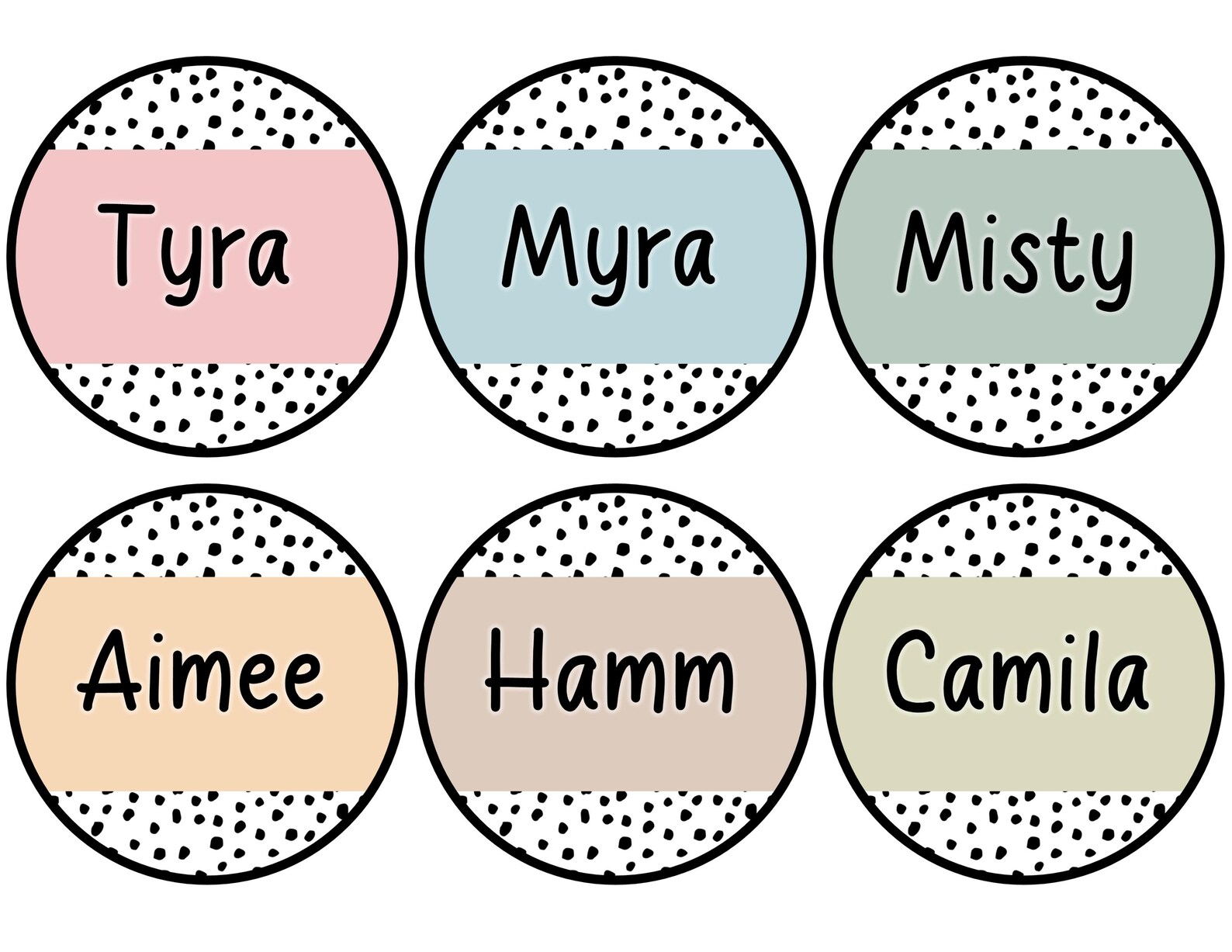 Printable Boho Spotty Neutral Student Name Labels, Round Student Name ...