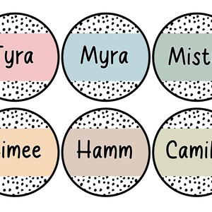 Printable Boho Spotty Neutral Student Name Labels, Round Student Name ...