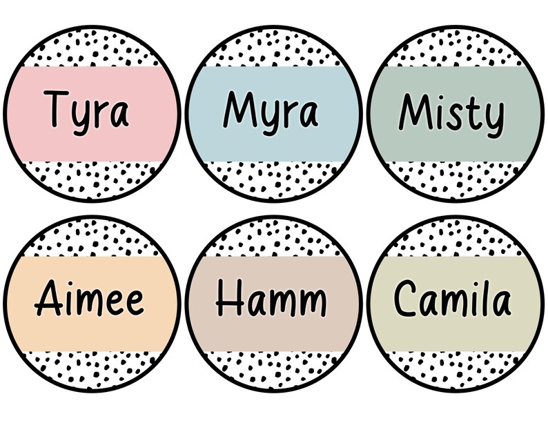 Printable Boho Spotty Neutral Student Name Labels, Round Student Name ...