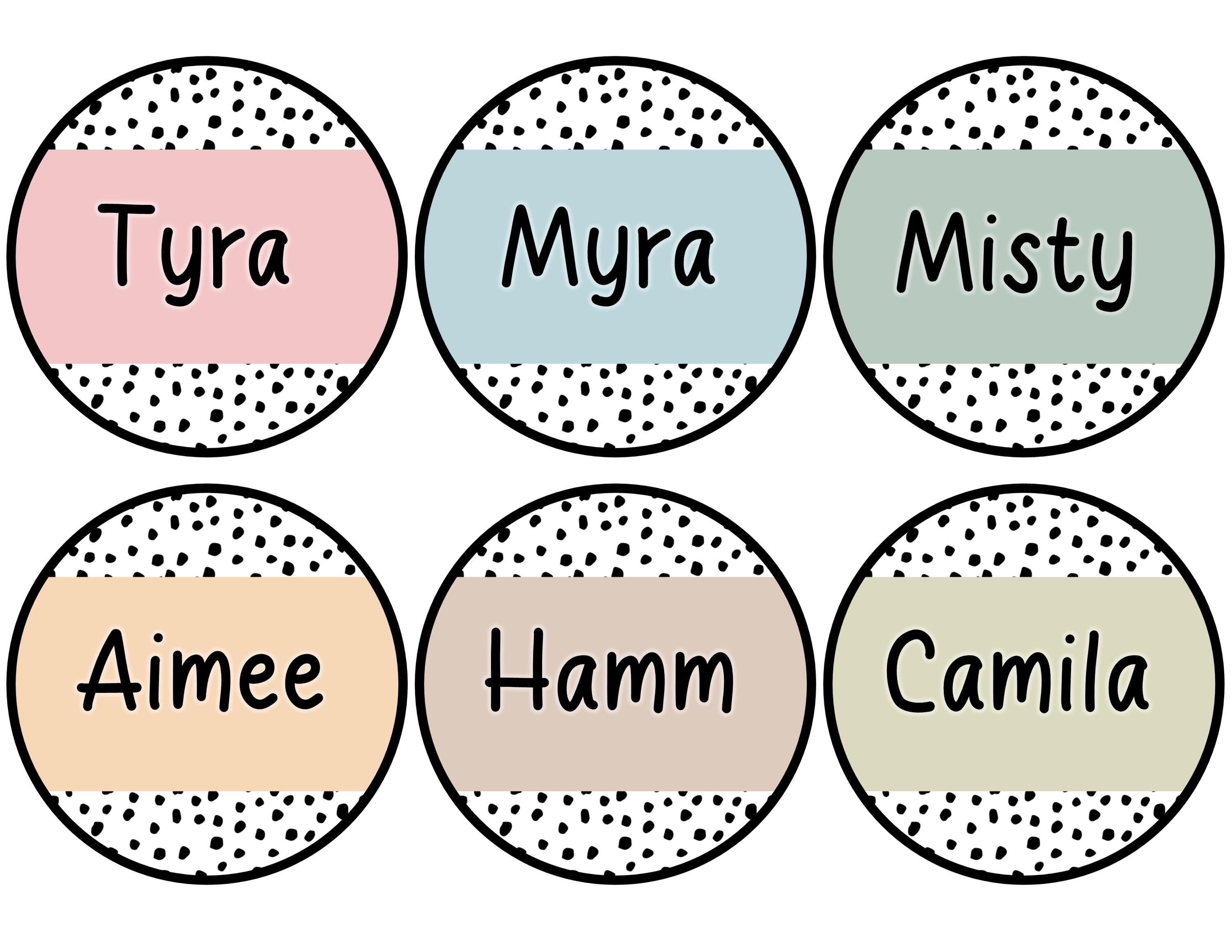 Printable Boho Spotty Neutral Student Name Labels, Round Student Name ...