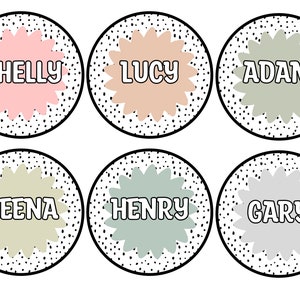 Printable Boho Neutral Spotty Student Name Labels, Circle Tags, Bin ...