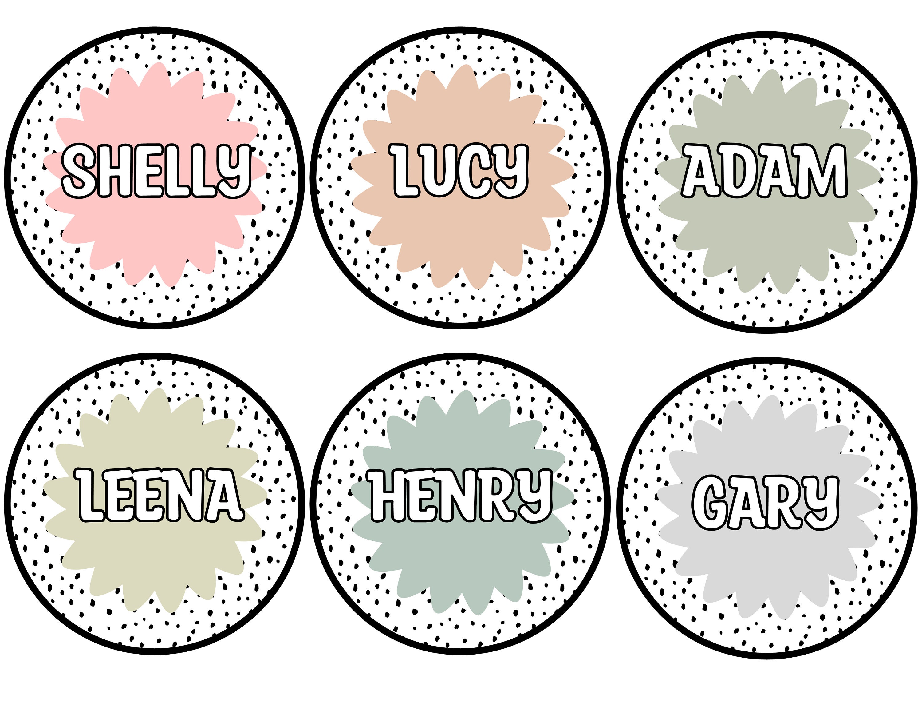 Printable Boho Neutral Spotty Student Name Labels, Circle Tags, Bin ...