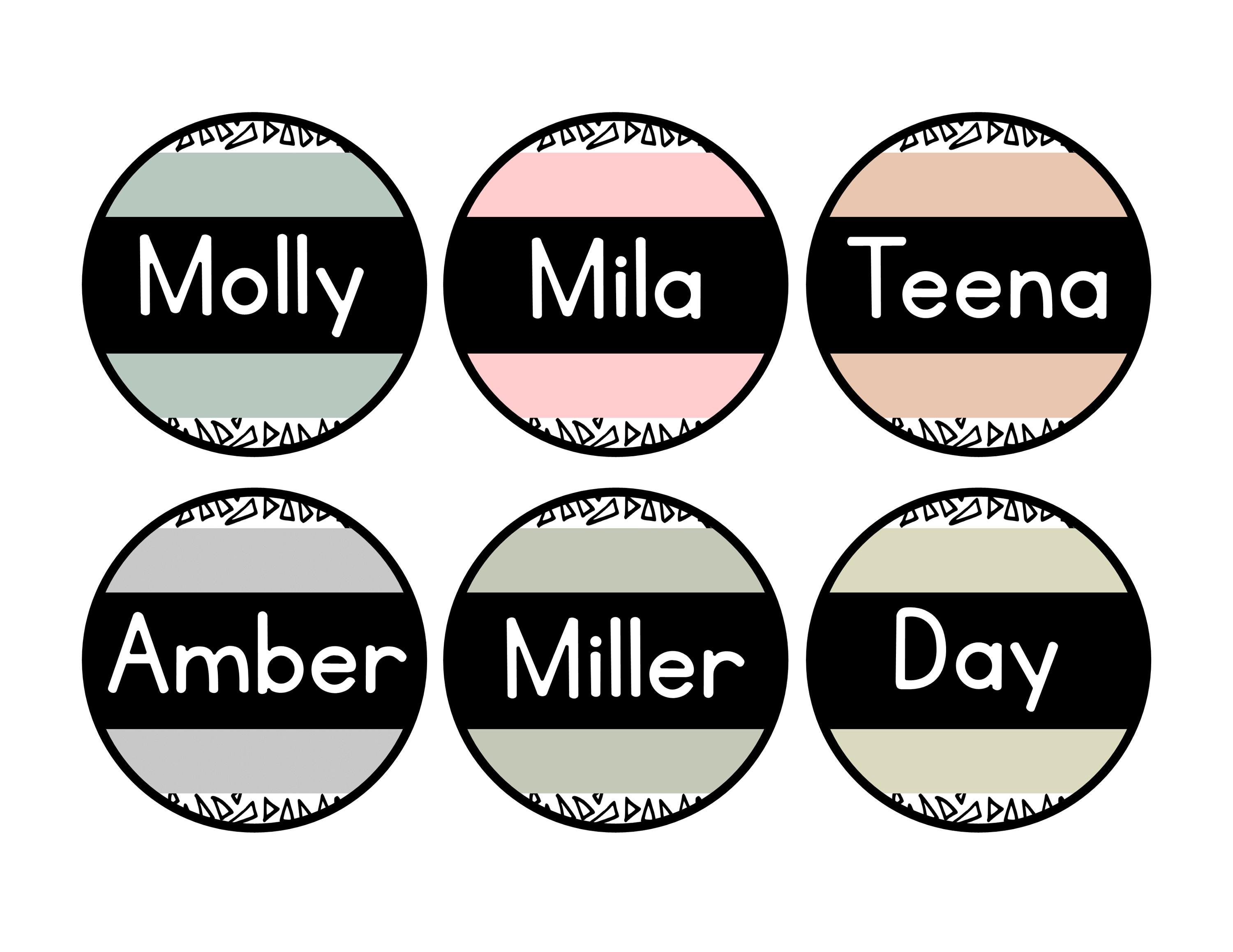 Printable Boho Student Name Labels, Editable Cubby Labels, Circle ...