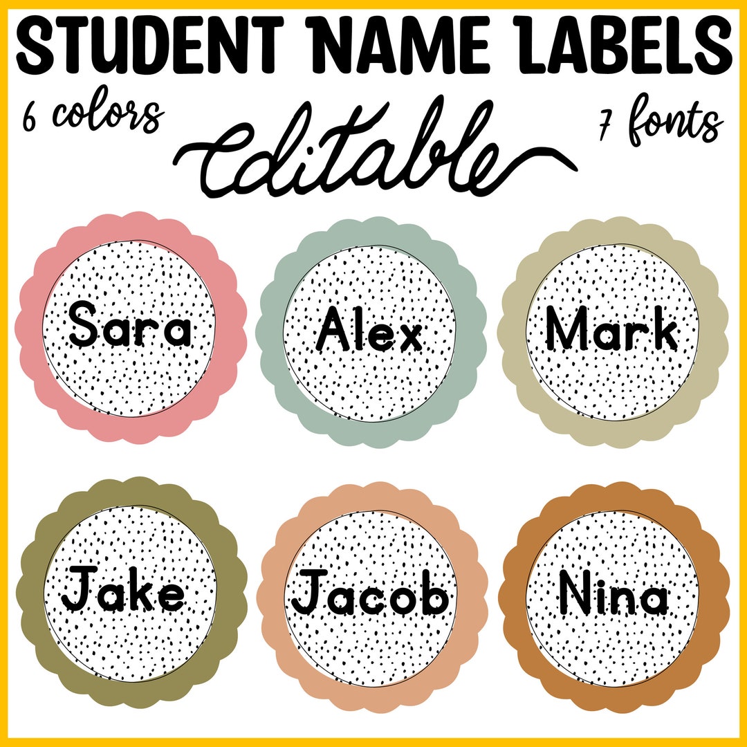 Printable Boho Neutral Spotty Student Name Labels, Cubby Labels, Circle ...