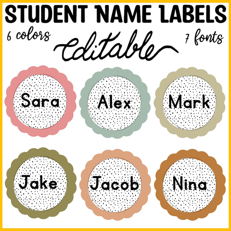 Printable Boho Neutral Spotty Student Name Labels, Cubby Labels, Circle ...