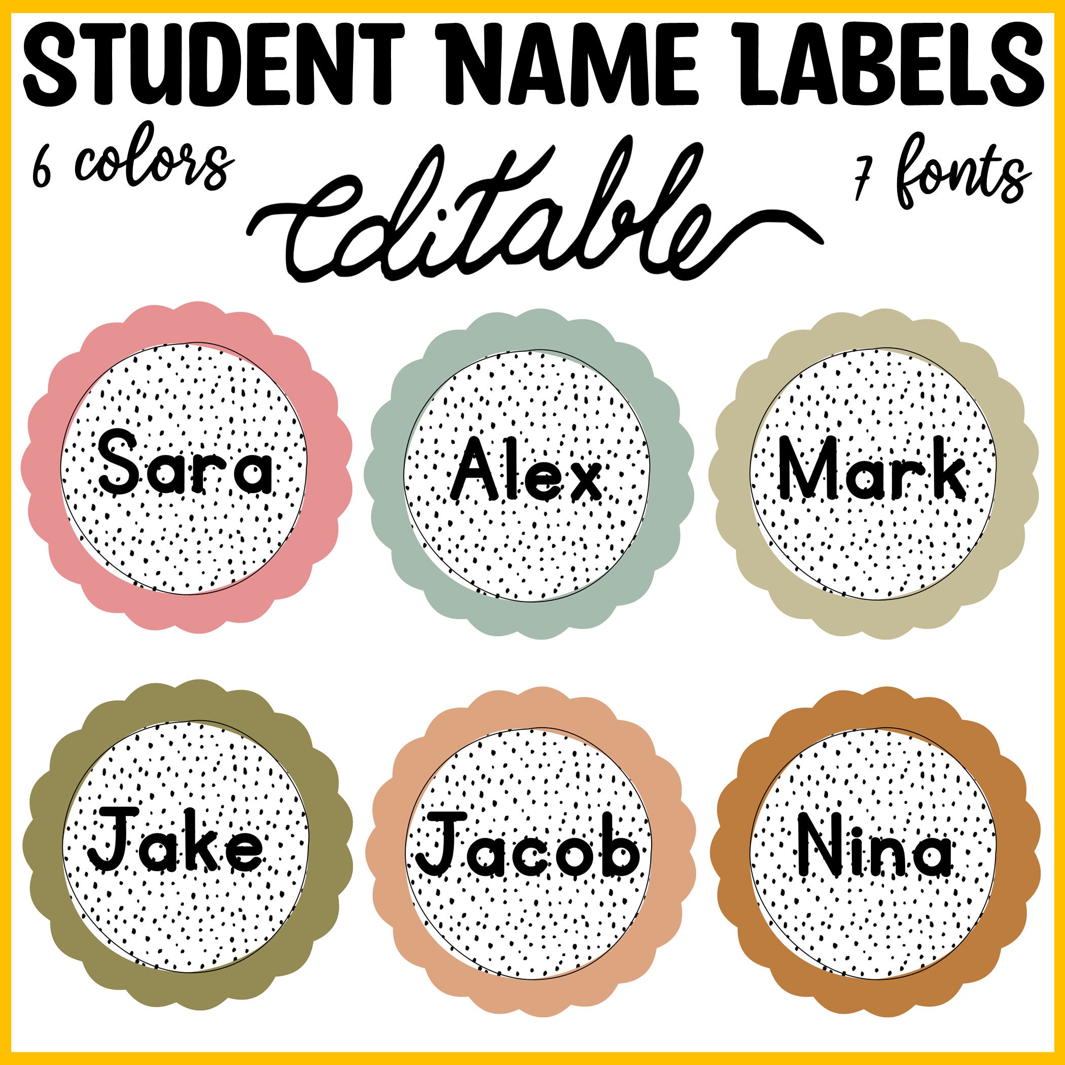 Printable Boho Neutral Spotty Student Name Labels, Cubby Labels, Circle ...