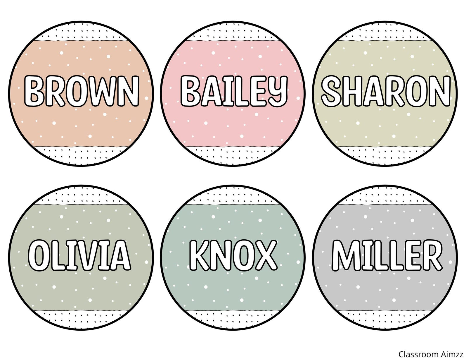 Printable Boho Neutral Dotty Student Name Labels, Editable Round Name ...