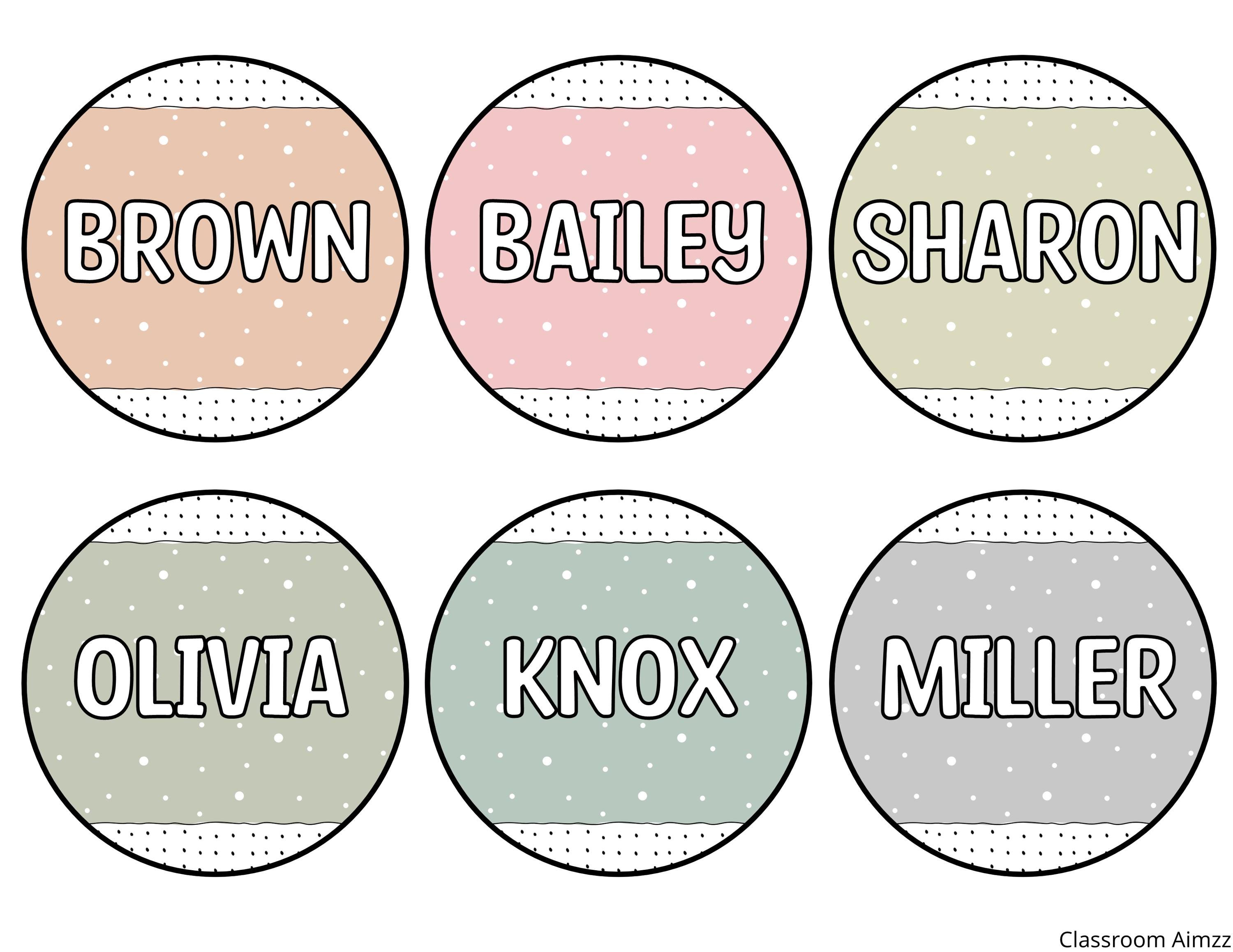 Printable Boho Neutral Dotty Student Name Labels, Editable Round Name ...