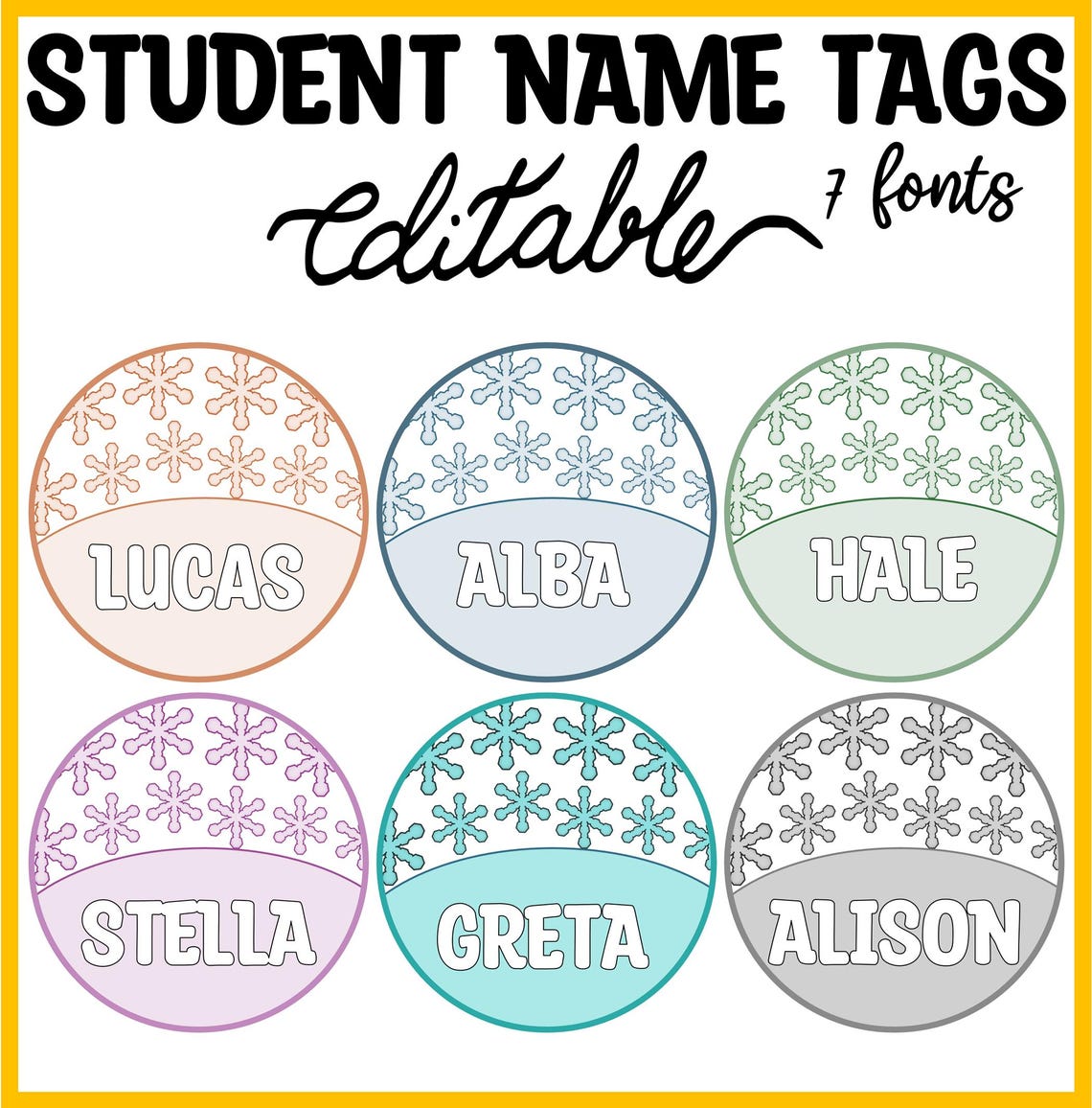 Winter Student Name Tags, Printable Snowflakes Name Labels, Cubby ...
