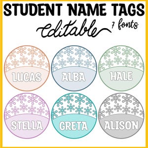 Winter Student Name Tags, Printable Snowflakes Name Labels, Cubby ...