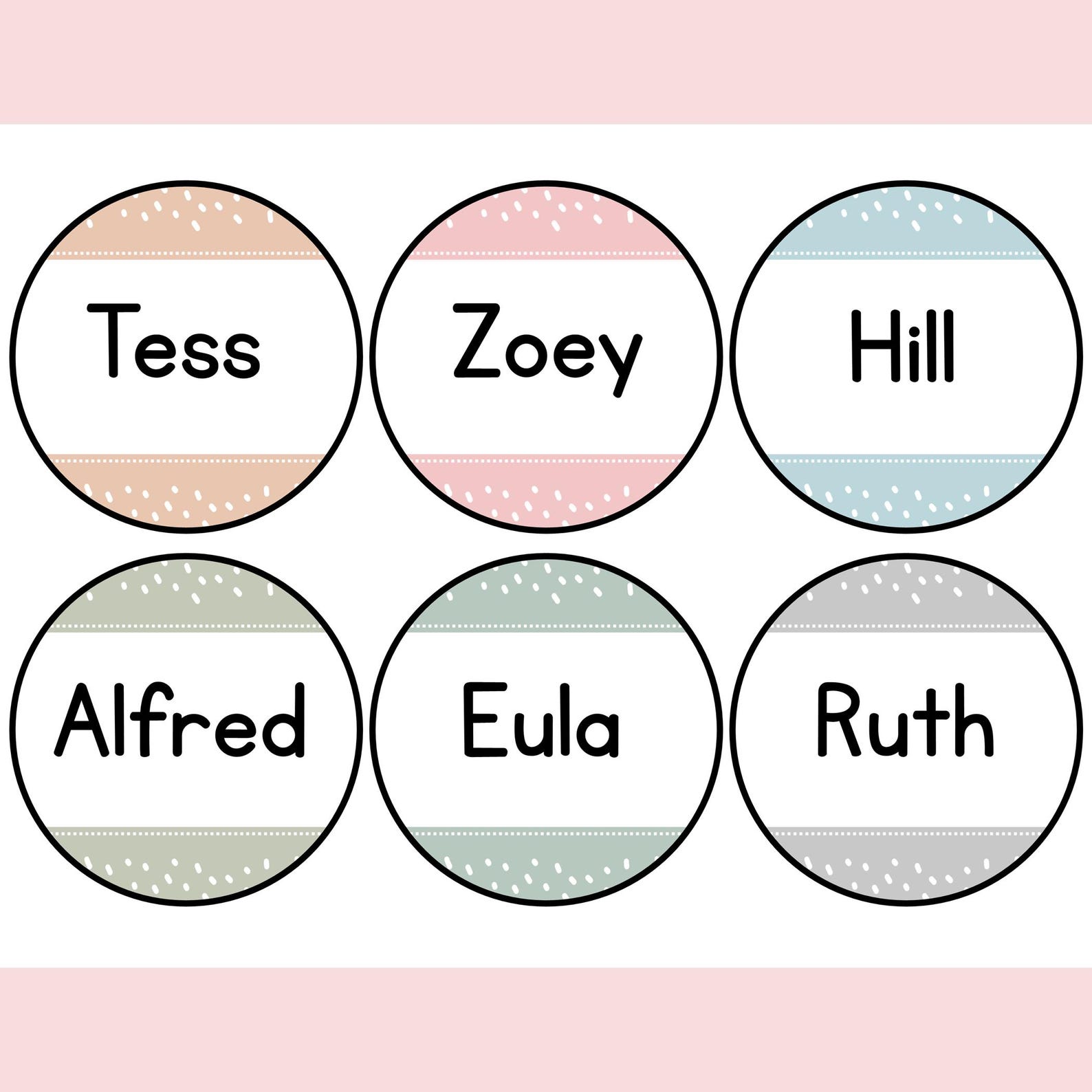 Printable Boho Neutral Spotty Round Student Name Labels, Circle Name ...