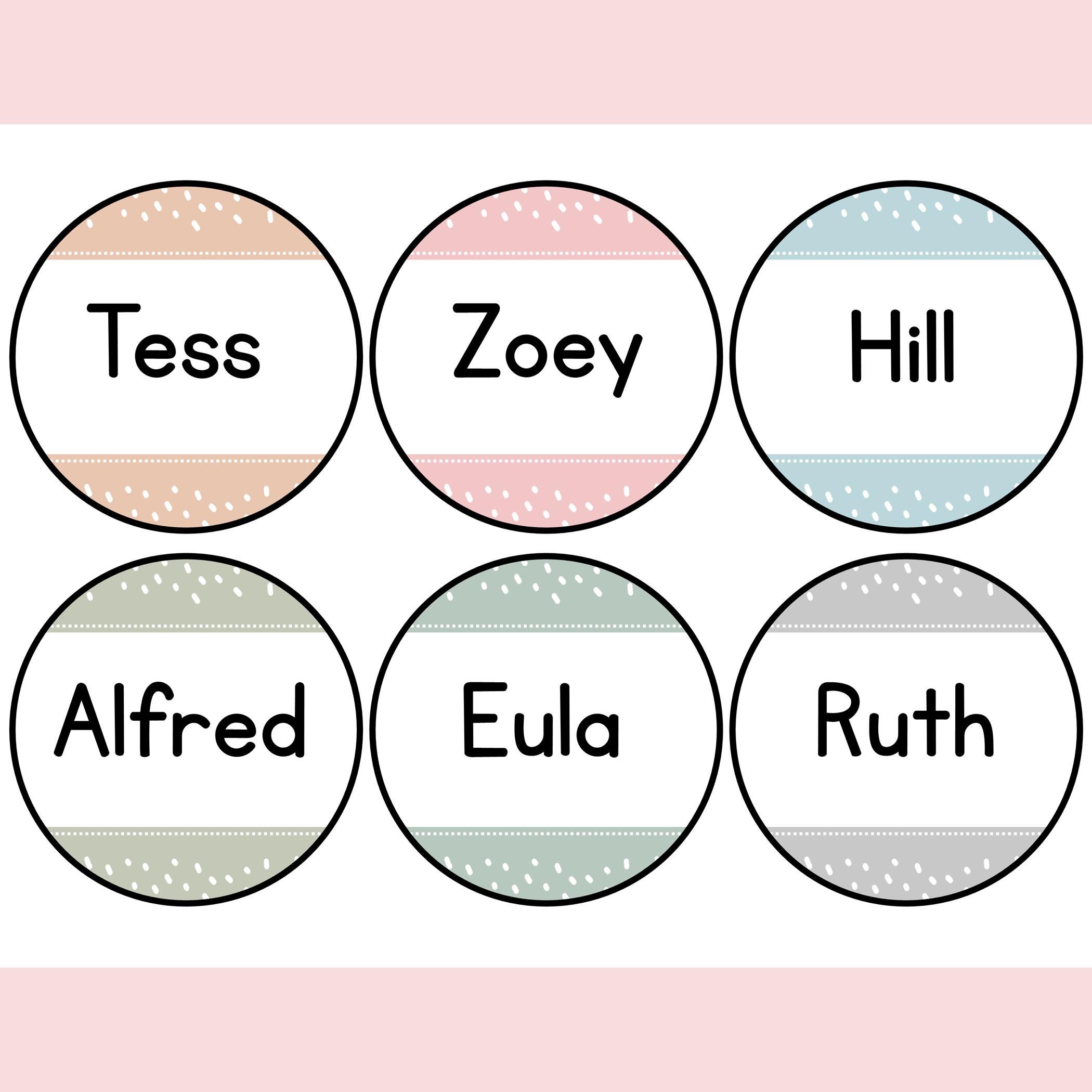 Printable Boho Neutral Spotty Round Student Name Labels, Circle Name ...