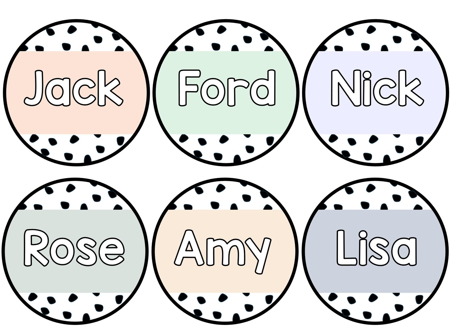 Printable Spotty Student Name Tags Printable, Editable Circular Name ...
