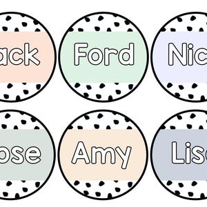 Printable Spotty Student Name Tags Printable, Editable Circular Name ...