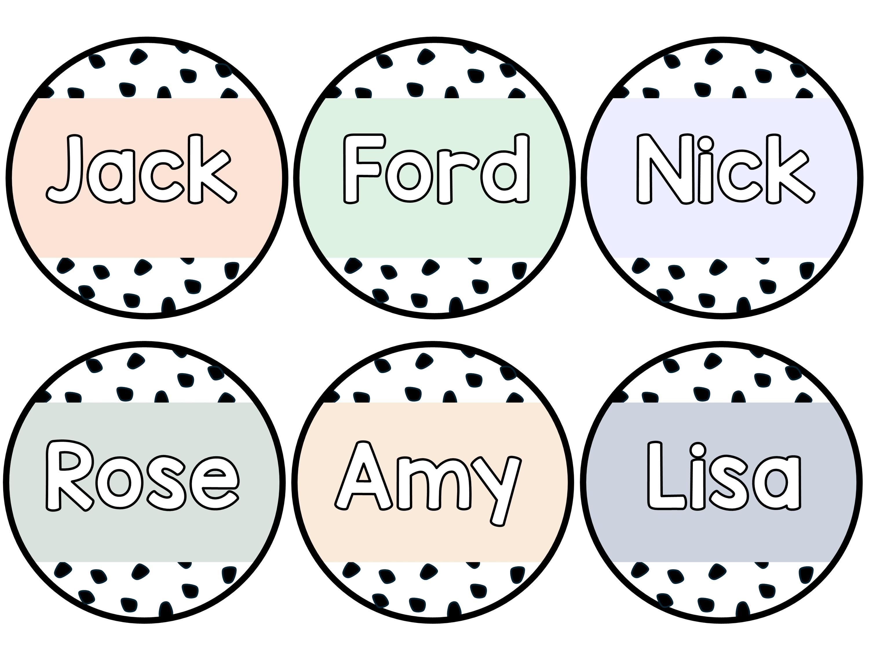 Printable Spotty Student Name Tags Printable, Editable Circular Name ...