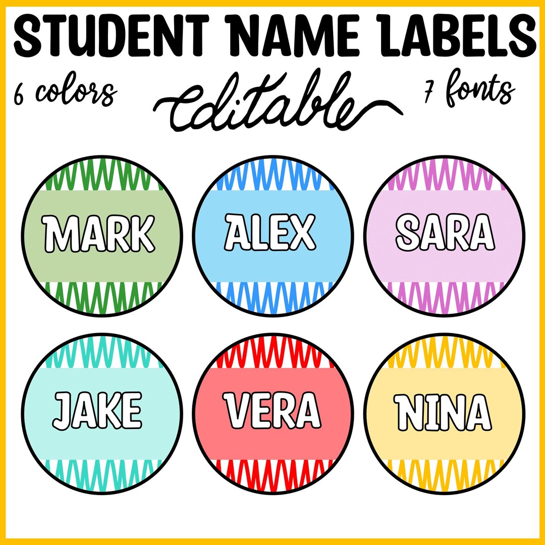 Printable Bright Wavy Student Name Labels, Colorful Classroom Labels ...