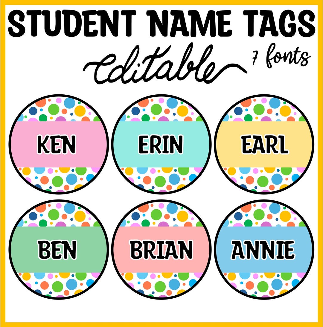 Printable Polka Dots Student Name Labels. Bright and Colorful Round ...
